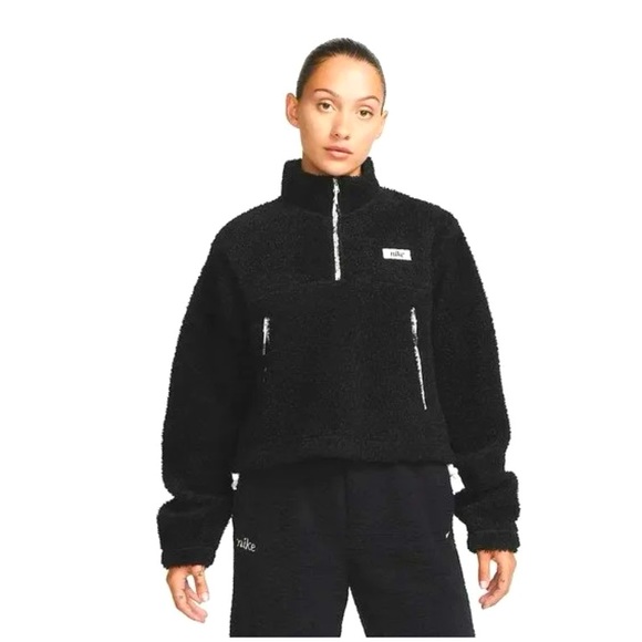 Nike | Jackets & Coats | New Nike Faux Fur Fuzzy Black Pullover ...